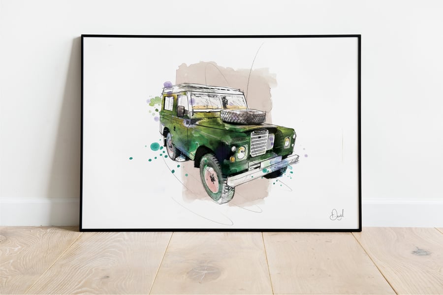 Land Rover Defender Art Print, Classic Car, Vin... - Folksy