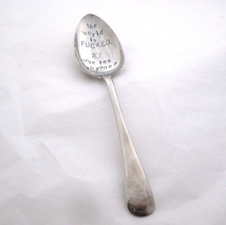 Teaspoon, Rude, Handstamped, The World Is F--ke... - Folksy