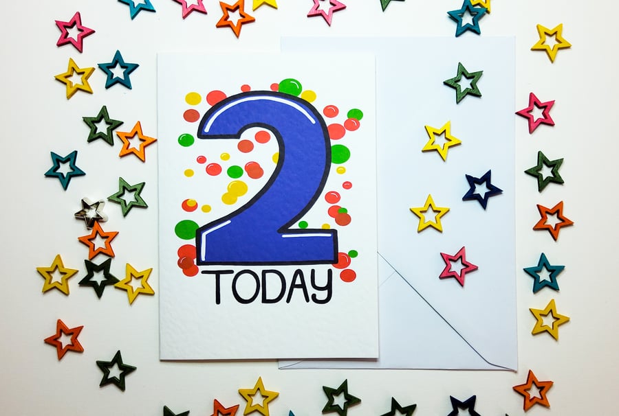 2 TWO TODAY Birthday Card for Two Year Old Baby... - Folksy