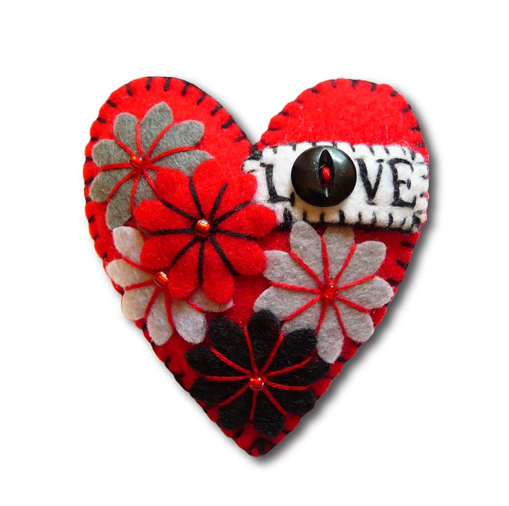 FB117 - Hot Red LOVE Heart Shape Handmade Felt ... - Folksy