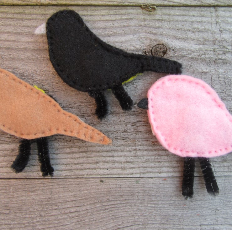 Bird fridge magnets, felt magnets, bird watcher... - Folksy
