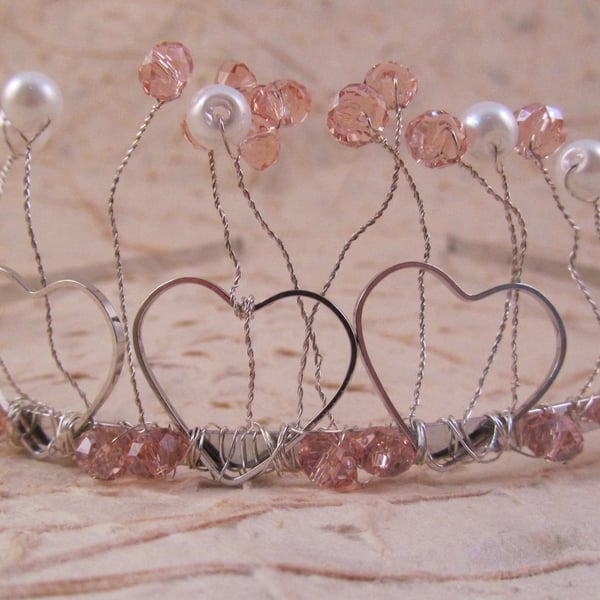 Pink and White Heart Tiara - Folksy