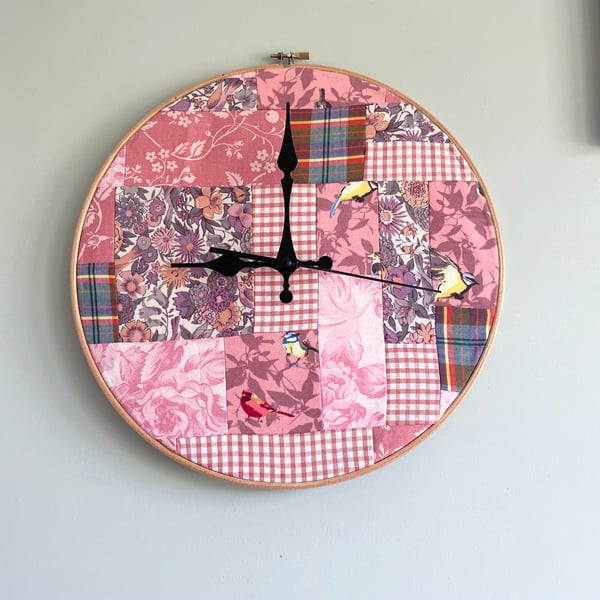 Large Handmade Pink Patchwork Clock - Folksy