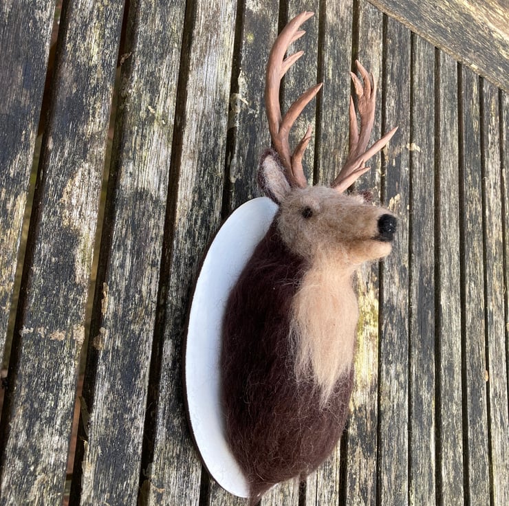 Wall mounted 3d needle felted stag head, faux t... - Folksy