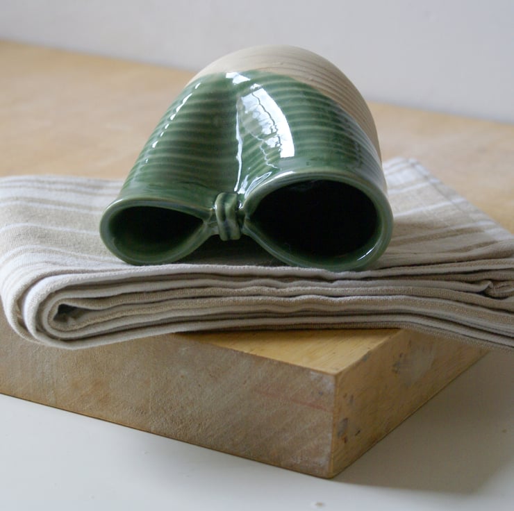 Folded stoneware jug - glazed in forest green - Folksy