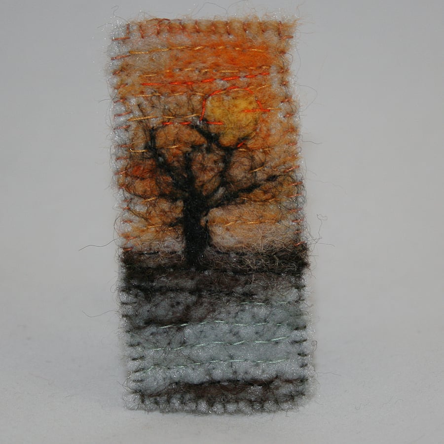 Sunset brooch - embroidered and felted - Folksy