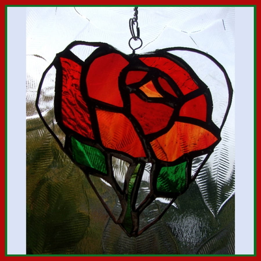 Rose Love Heart - Suncatcher Stained Glass for ... - Folksy