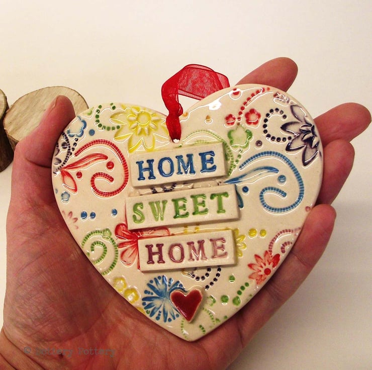 Ceramic heart decoration Home Sweet Home Potter... - Folksy