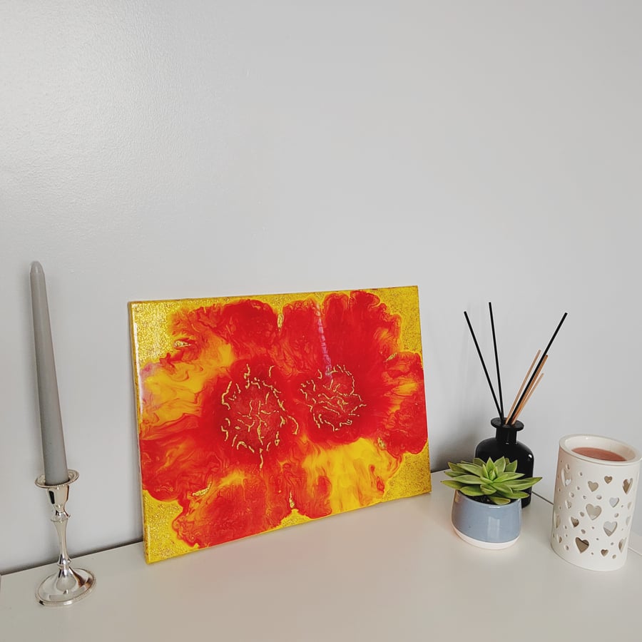 30x40cm Red Acrylic Abstract Flowers Pour Paint... - Folksy