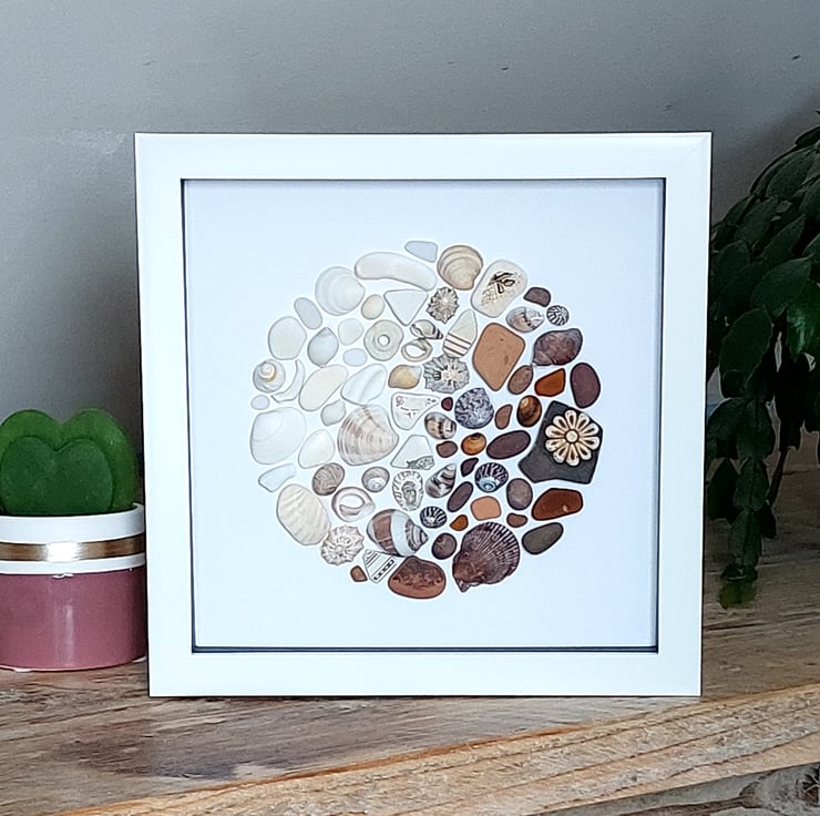 Cornish shell, pottery and seaglass framed wall... - Folksy
