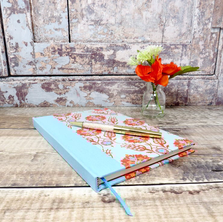Handmade A5 notebook with a blue and red cover - Folksy