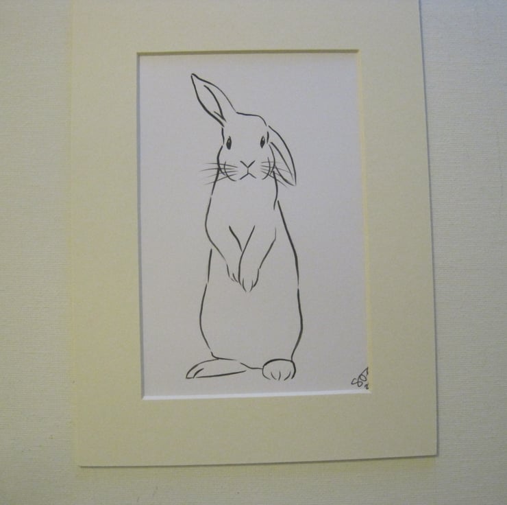 Bunny Rabbit Original Art Line Painting Mounted... - Folksy