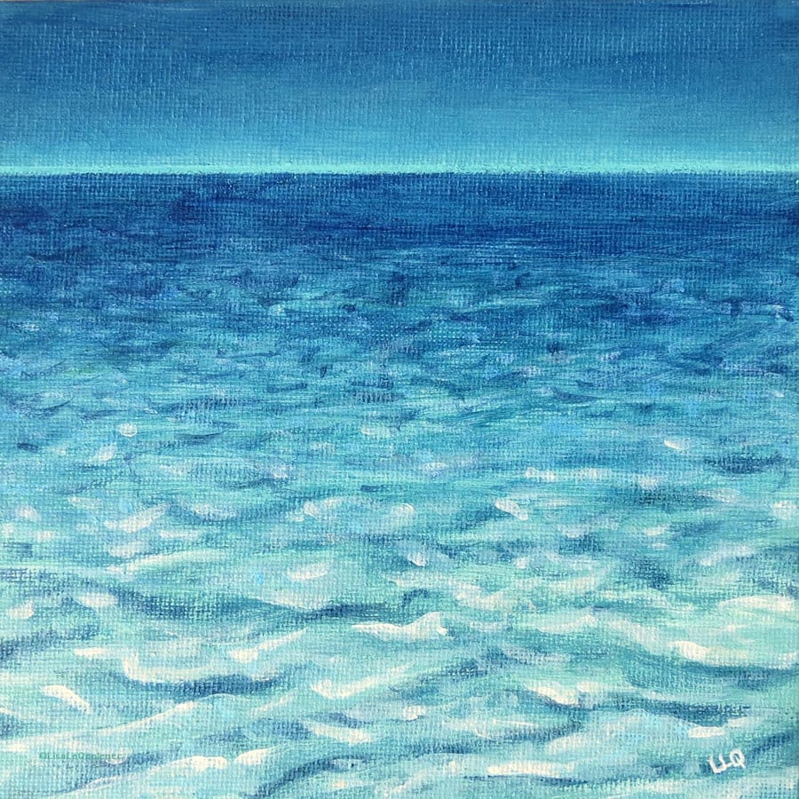 Turquoise sea gloaming original acrylic small s... - Folksy