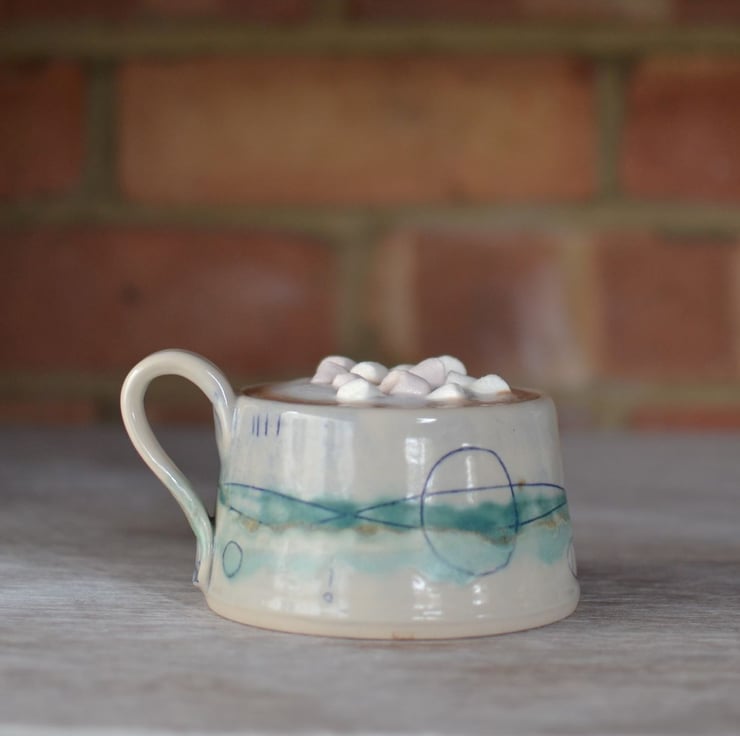 Ceramic cup - Seascape. glazed in white, turquo... - Folksy