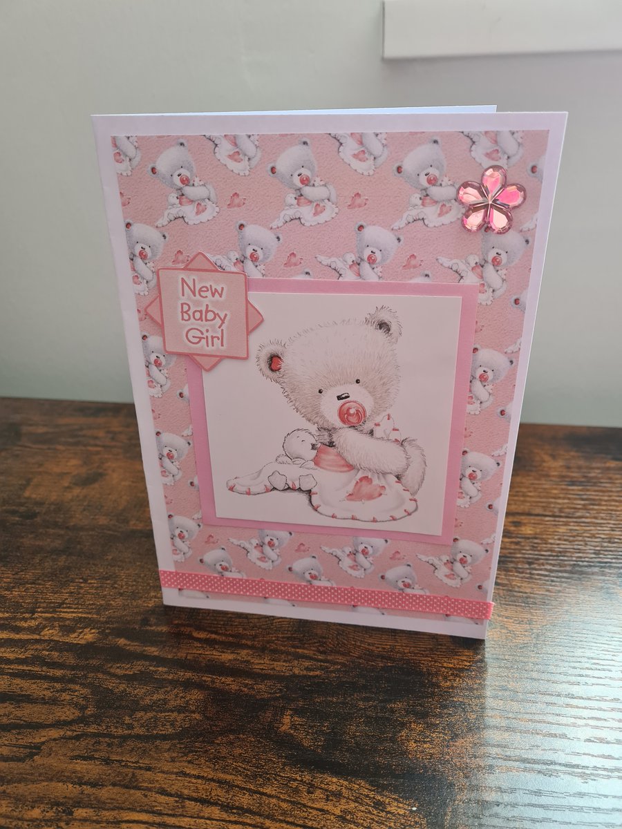 New Baby Card, Pink Teddy Bear, Baby Girl Card,... - Folksy