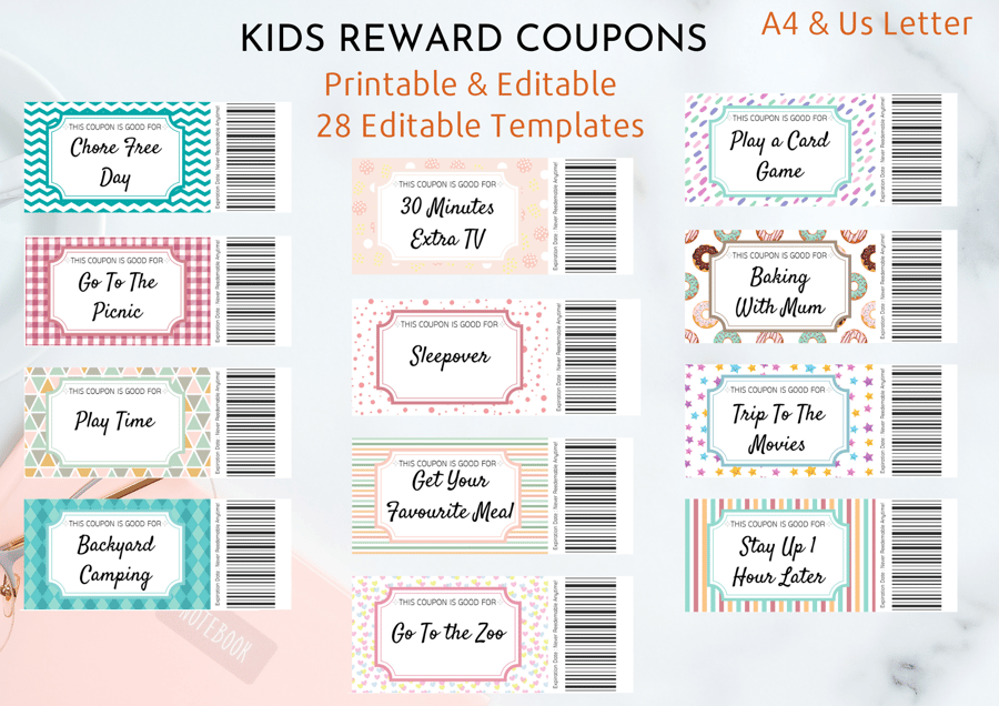 Printable Kids Reward Coupons, Editable Reward... - Folksy