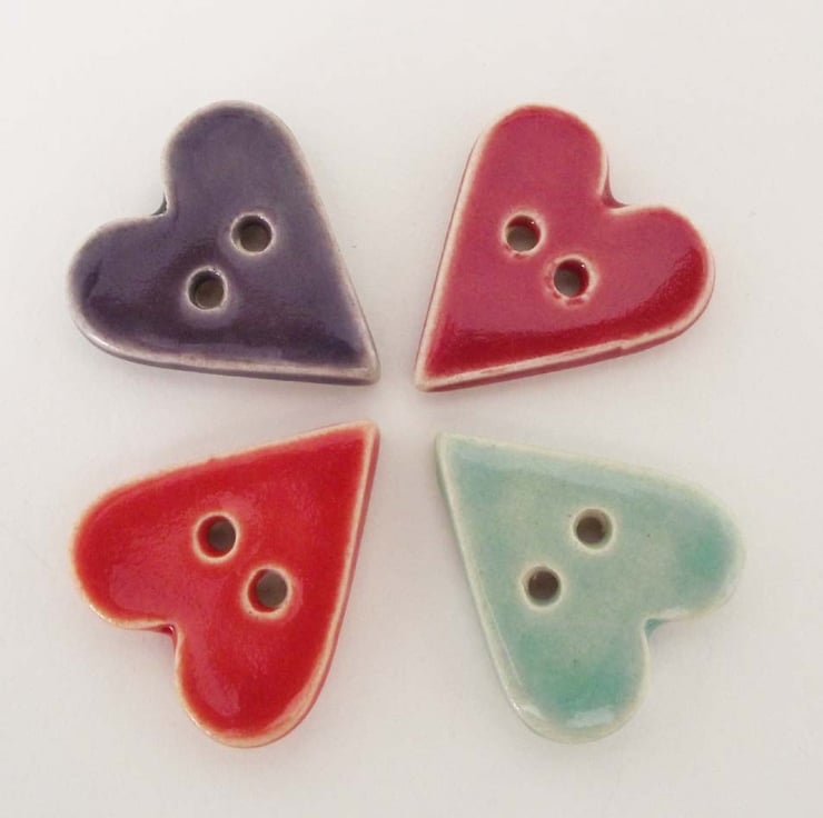 set of four bright heart ceramic buttons - Folksy