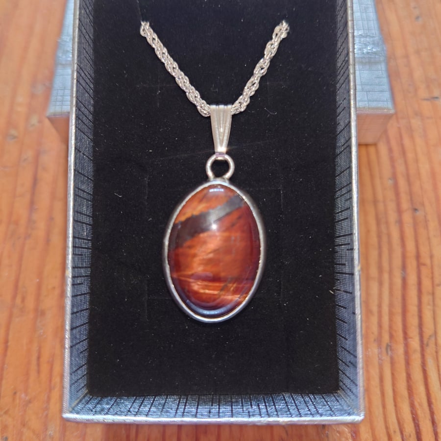 925 Silver Tigers eye pendant - Folksy