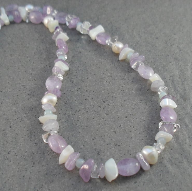 Lilac Amethyst Pearl and Shell Semi Precious Ge... - Folksy
