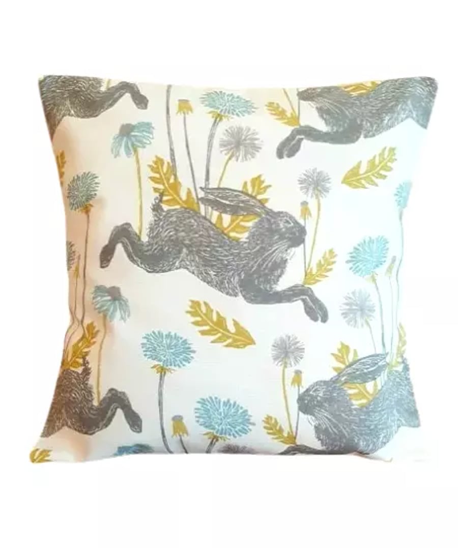 March Hare Rabbit Mineral Blue Easter Cushion C... - Folksy