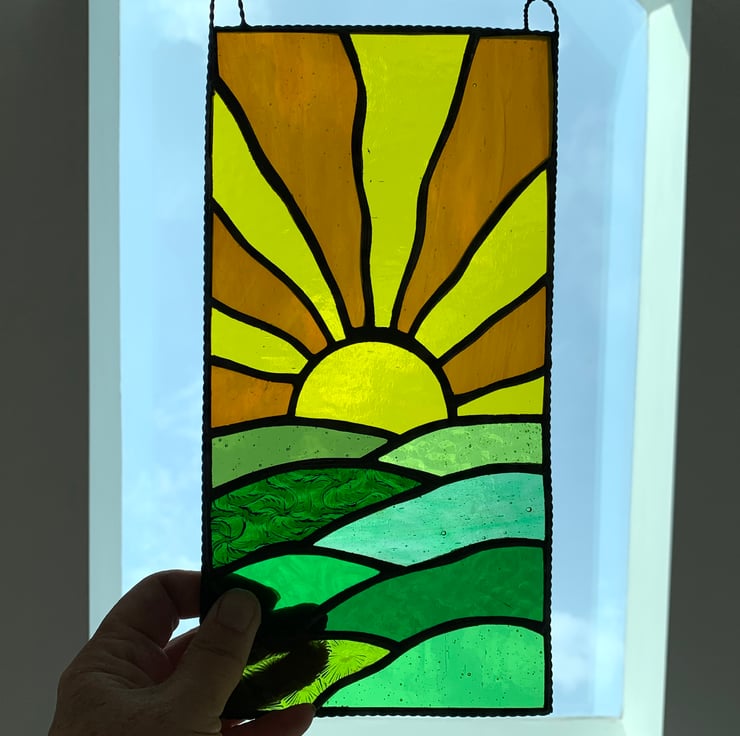 Stained Glass Large Sunset Panel Suncatcher - H... - Folksy