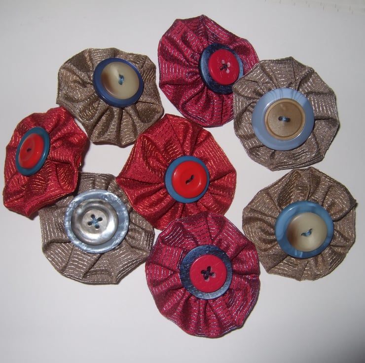 Button Brooch - Cerise Pink and Blue Textile Br... - Folksy