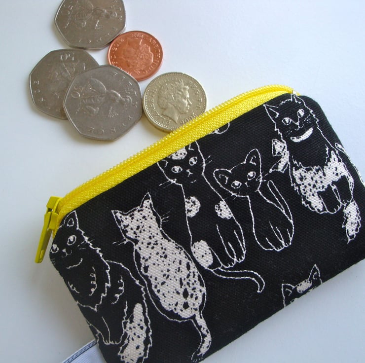 SALE Cotton Cat Coin Purse - Children - Black c... - Folksy