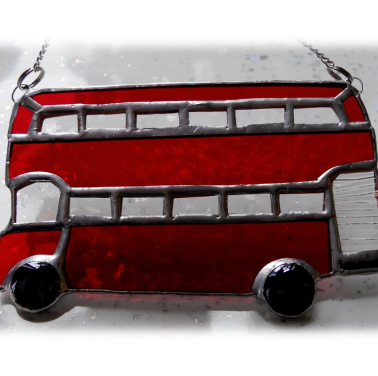 London Bus Suncatcher Stained Glass Red Double ... - Folksy