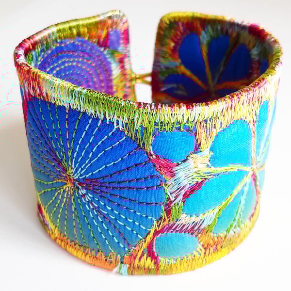 Textile - Cuff - with Free Machine Embroidery - Folksy