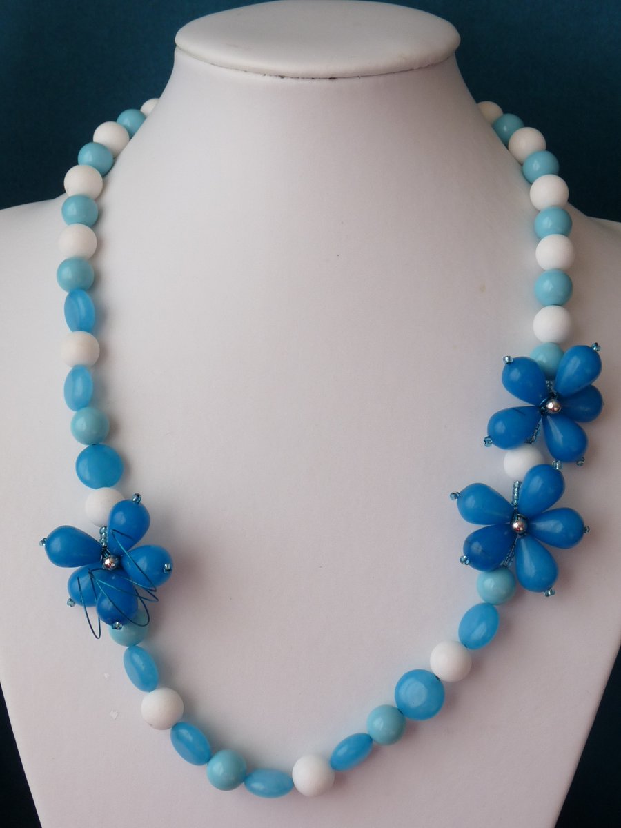 Swiss Blue Jade & Shell Necklace - Sterling... - Folksy