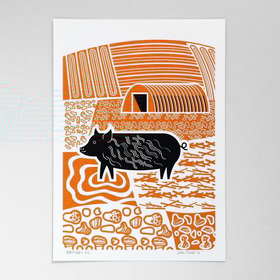Farmyard Pig hand pulled screen print - Folksy