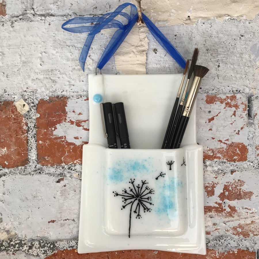 Fused glass wall hanging pencil and pen holder - Folksy