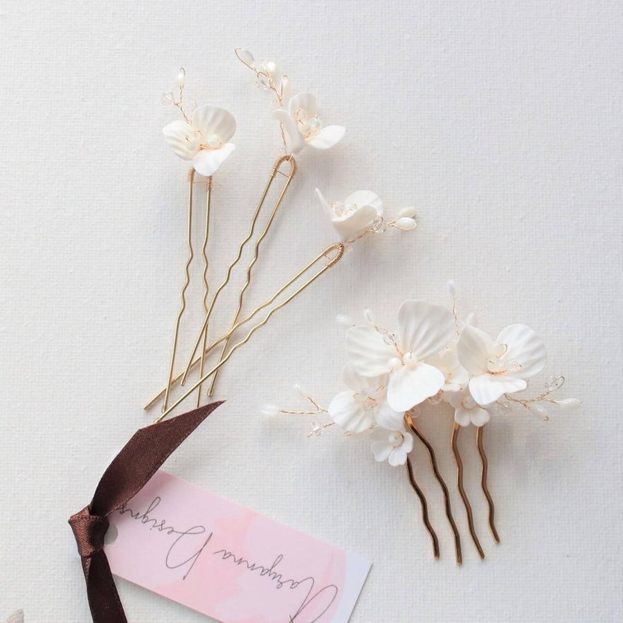 Bridal hair comb with matching hair pins - Folksy