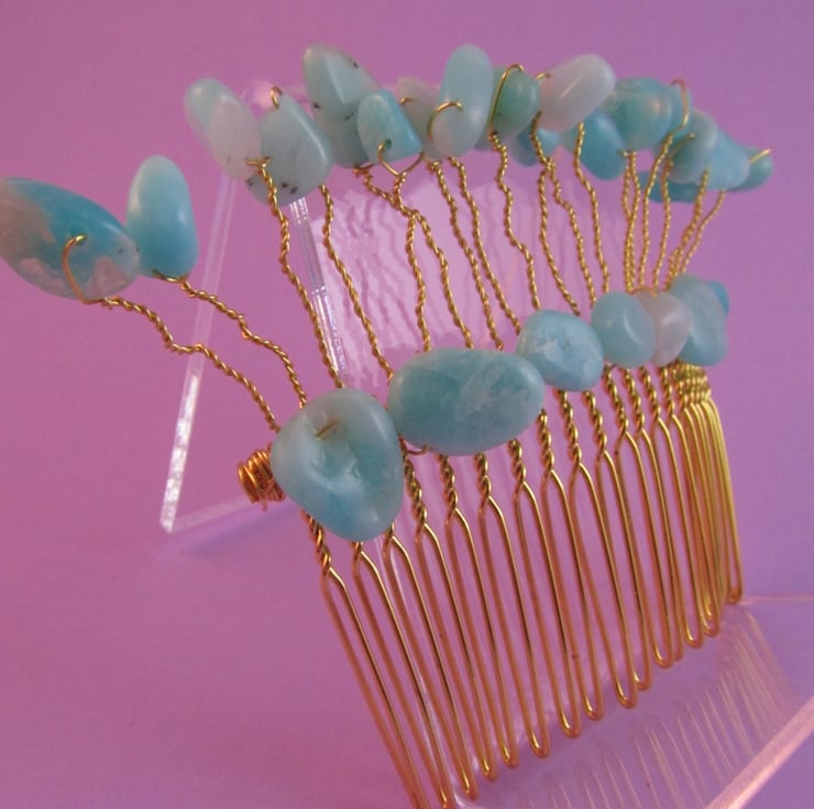Turquoise Amazonite Hair Comb for Prom or Wedding - Folksy