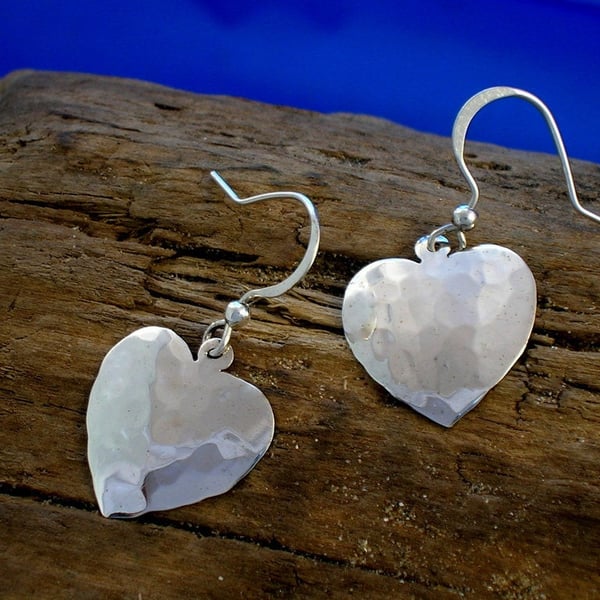 Hammered Silver Heart Earrings, Silver Heart Ea... - Folksy