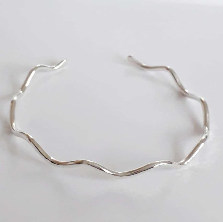 Sterling Silver Wave Bangle Adjustable Hammered... - Folksy