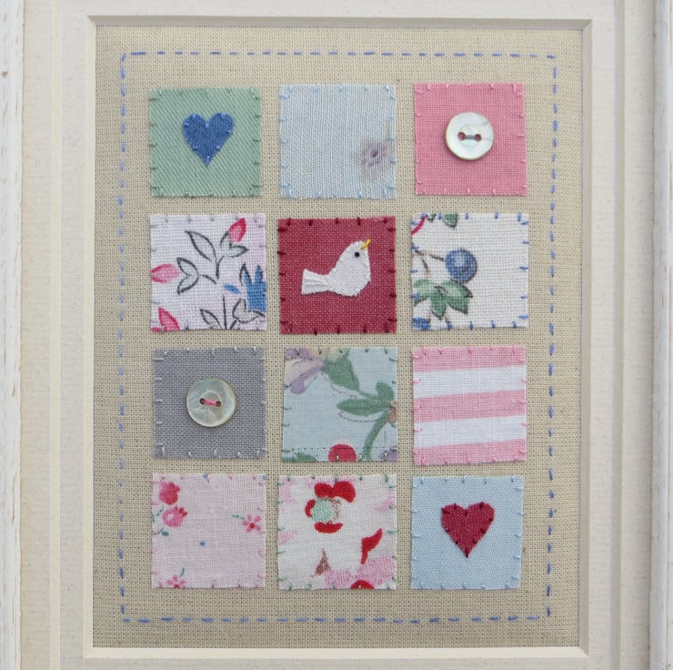 Little Dove Patchwork framed hand-stitched text... - Folksy