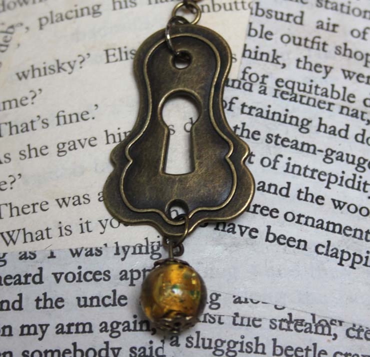 Keyhole Charm Bead Long Length Pendant Gold Nec... - Folksy