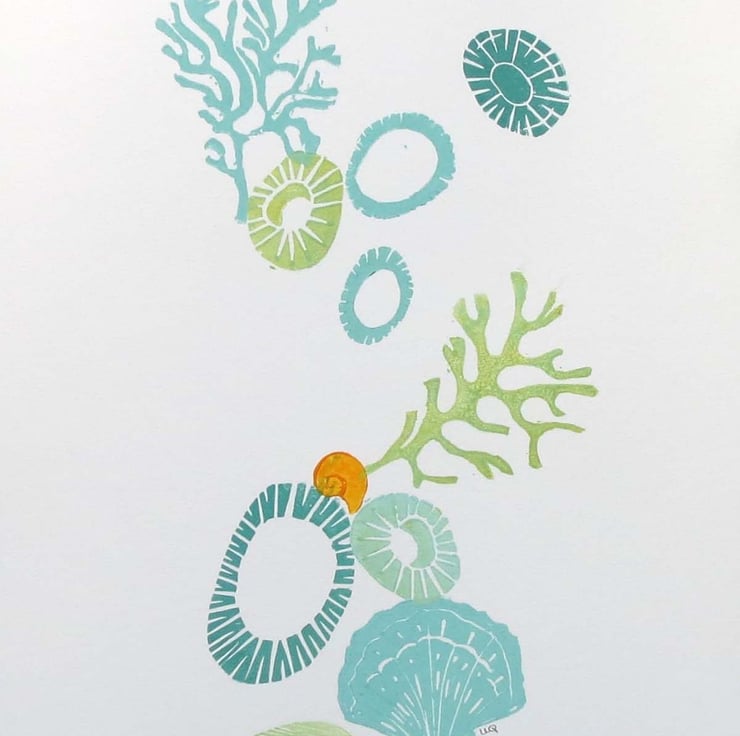 Rockpool lino print OOAK vintage seaside seashe... - Folksy