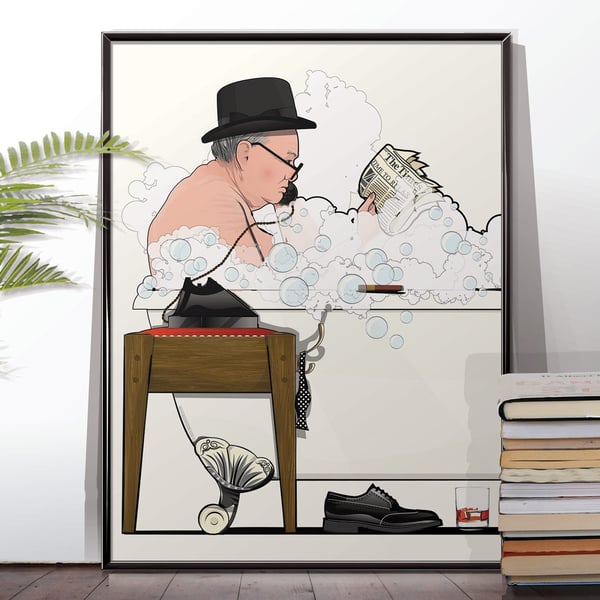 Winston Churchill Bath Poster Wall Art Print Ho... - Folksy