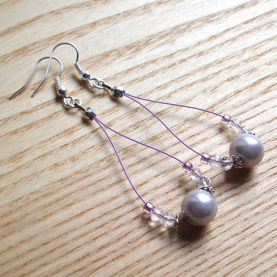 Lovely Lilac Pearl Loop Bead Earrings - Folksy