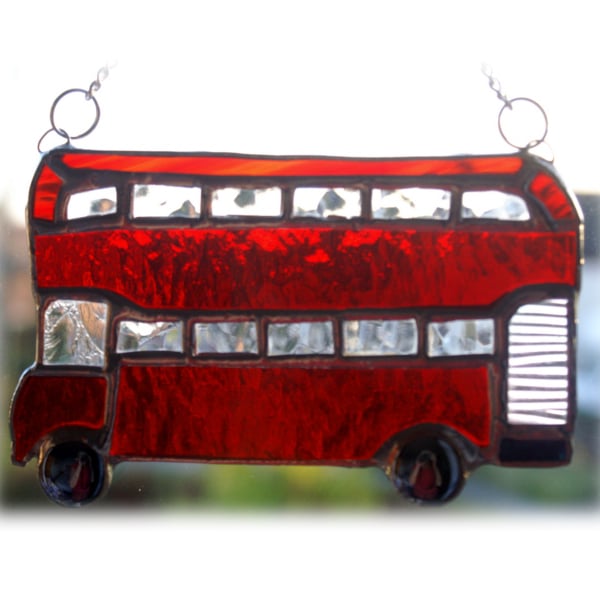 Double Decker Bus Suncatcher Stained Glass Red ... - Folksy