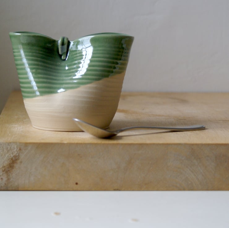 Folded stoneware jug - glazed in forest green - Folksy