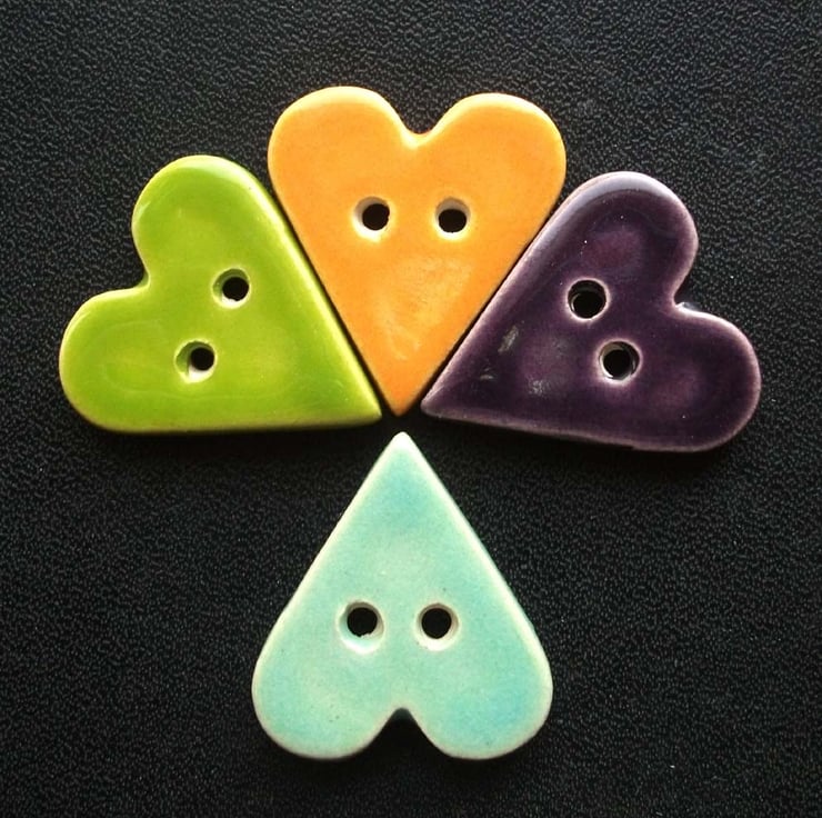 set of four bright heart ceramic buttons - Folksy
