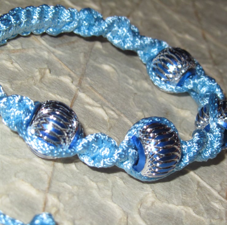 Light Blue Macrame Bracelet with 4 Aluminium Be... - Folksy