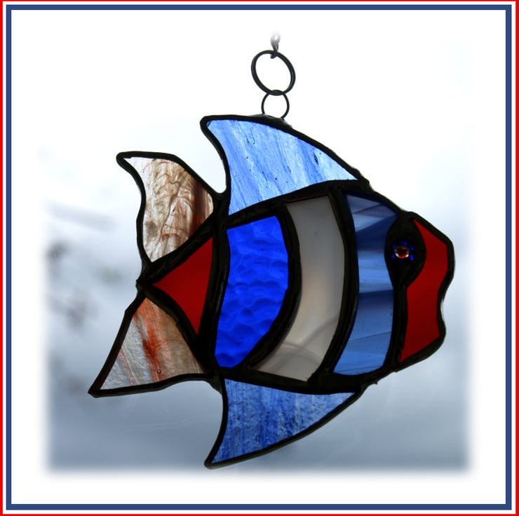 Fish Suncatcher Handmade Stained Glass Red Whit... - Folksy