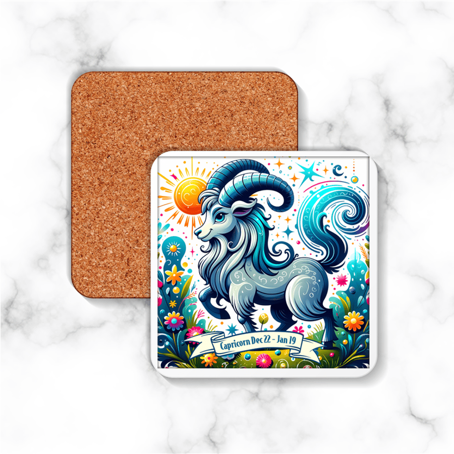 9cm square coaster - cute Capricorn zodiac symb... - Folksy