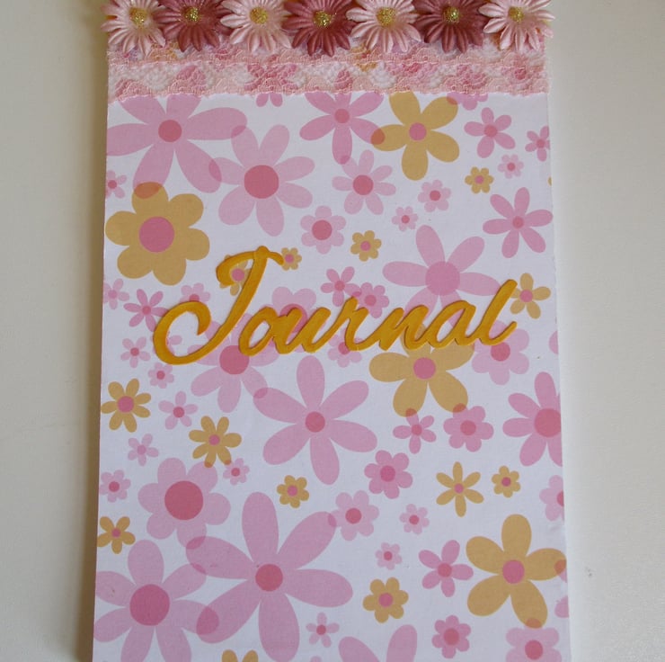 Handmade Floral Journal - Pink and Yellow - Ske... - Folksy