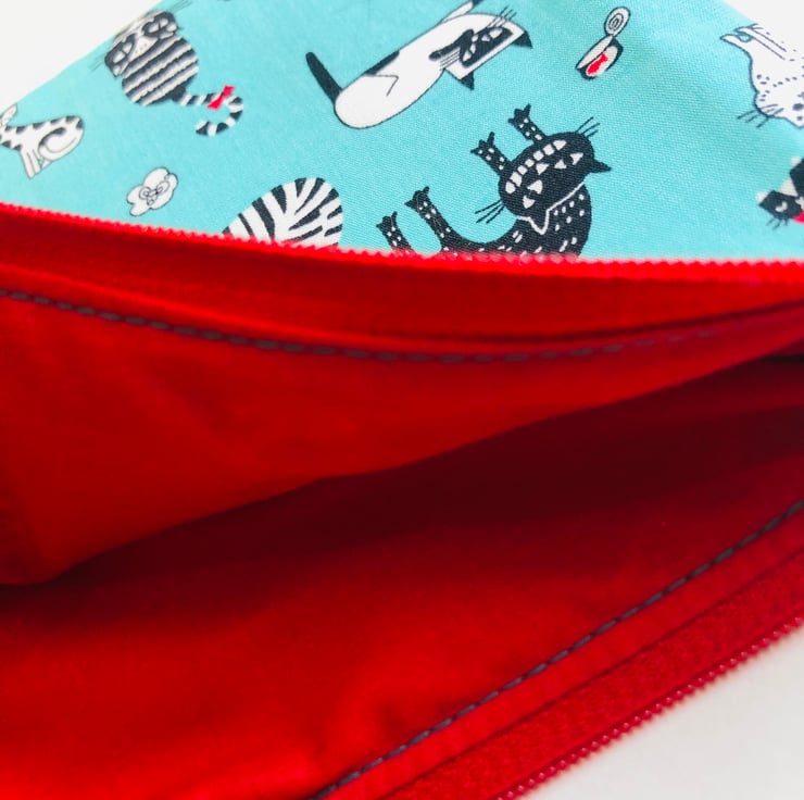 Jade green cat print pouch, fun cat pouch, gift... - Folksy