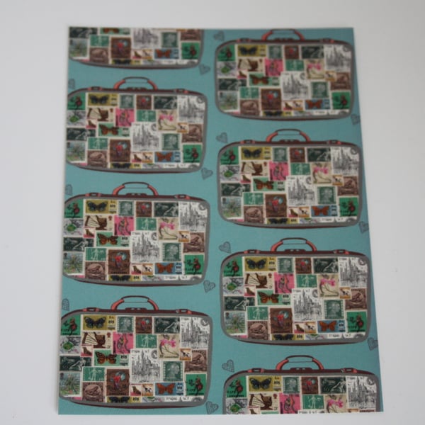 Retro suitcase postcard - Folksy